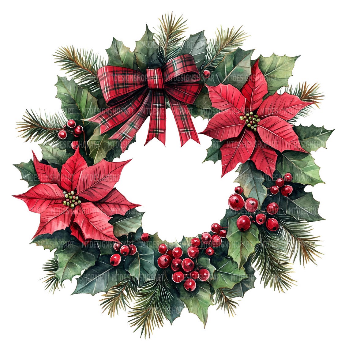 20 Watercolor Christmas Wreath Clipart, Christmas Wreath Bow, Holiday ...