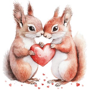 14 Valentine Squirrels Clipart, Heart Squirrel Clipart, Printable ...