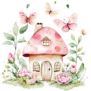 19 Fairy House Clipart, Toadstool Fairy House, Printable Watercolor ...