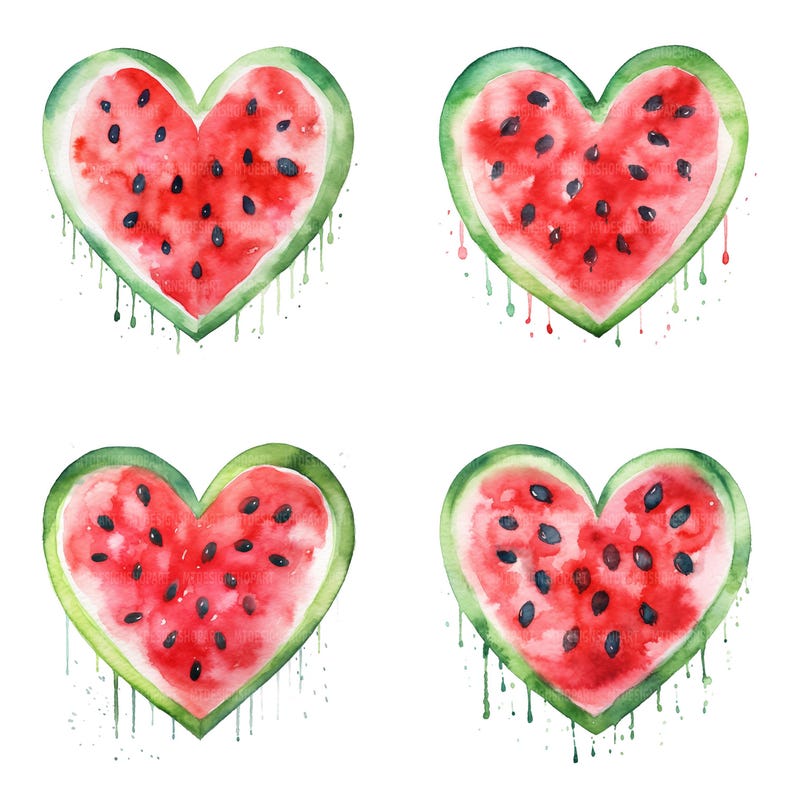 16 Watermelon Heart Clipart , Watermelon Clipart, Printable Watercolor ...