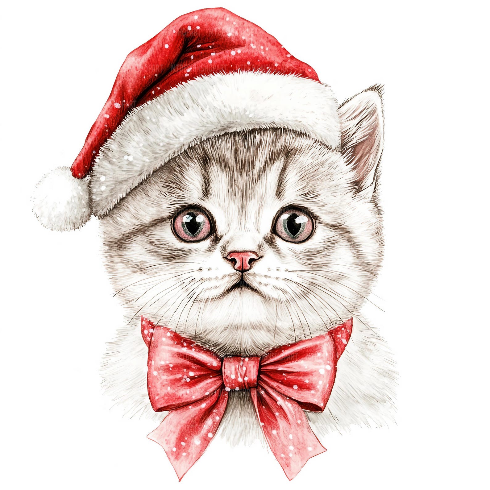 17 Kitten Christmas Hat Clipart, Santa Cat Clipart, Printable ...