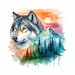 18 Wolf Sunset Clipart, Printable Watercolor Clipart, Watercolor Wolf ...