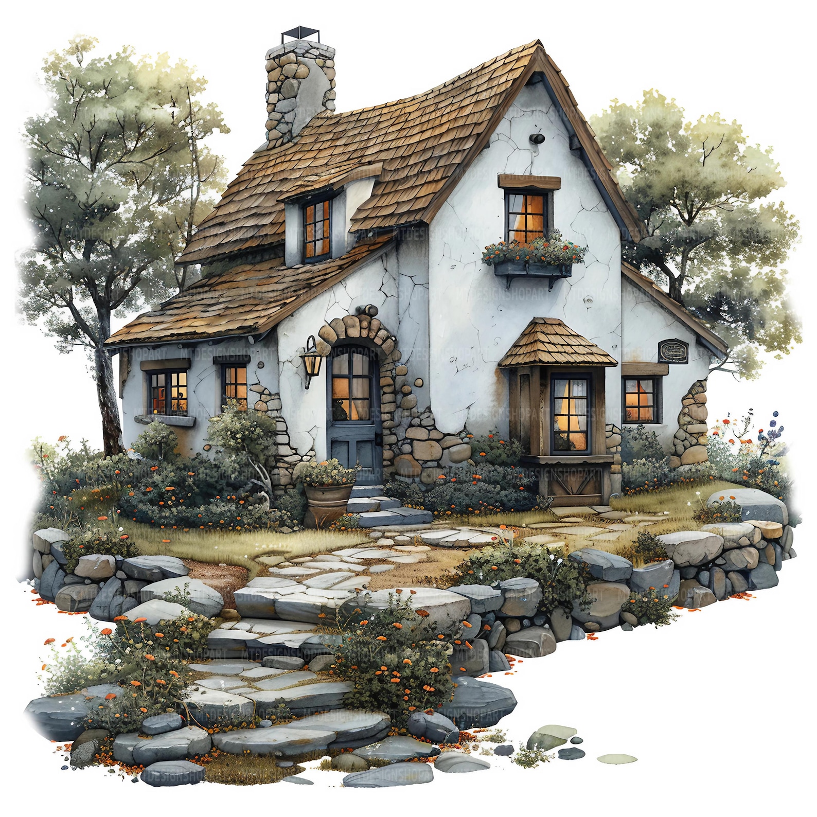 15 Old House Clipart, Old Building, Printable Watercolor Clipart, Paper ...