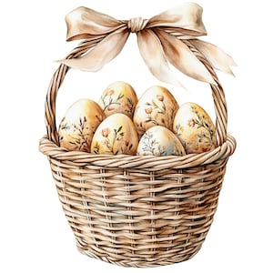 16 Easter Eggs Basket Clipart, Eggs Basket, Printable Watercolor ...