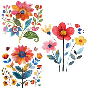 21 Folk Art Flowers Clipart, Rosemaling Floral, Printable Watercolor ...
