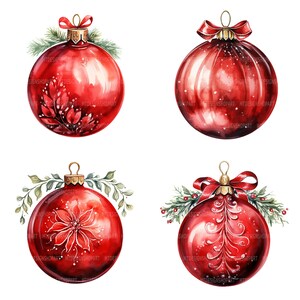 25 Red Bauble Clipart, Vintage Christmas Bauble Art, Printable ...