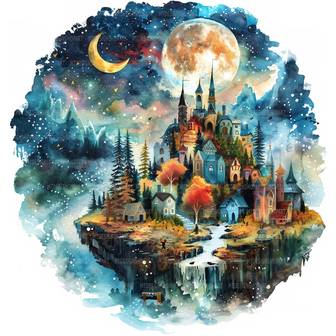 12 Floating Castle Clipart, Castle in Sky Landscape, Printable ...