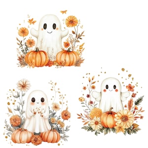 24 Cute Ghost Clipart, Autumn Flowers, Printable Watercolor Clipart ...