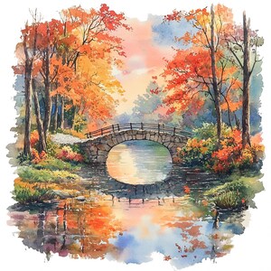 15 Bridge in Autumn Clipart, Bridge Landscape Clipart, Printable ...