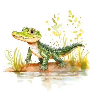 16 Baby Alligator Clipart , Baby Crocodile, Printable Watercolor ...