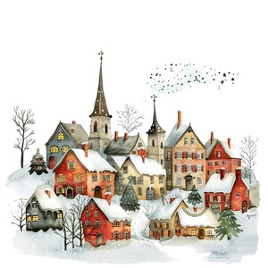12 Christmas Town Clipart, Winter Village , Printable Watercolor ...