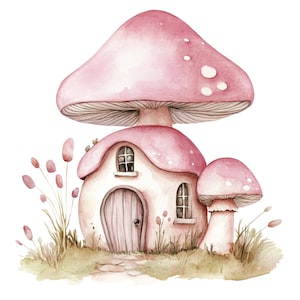 19 Fairy House Clipart, Toadstool Fairy House, Printable Watercolor ...