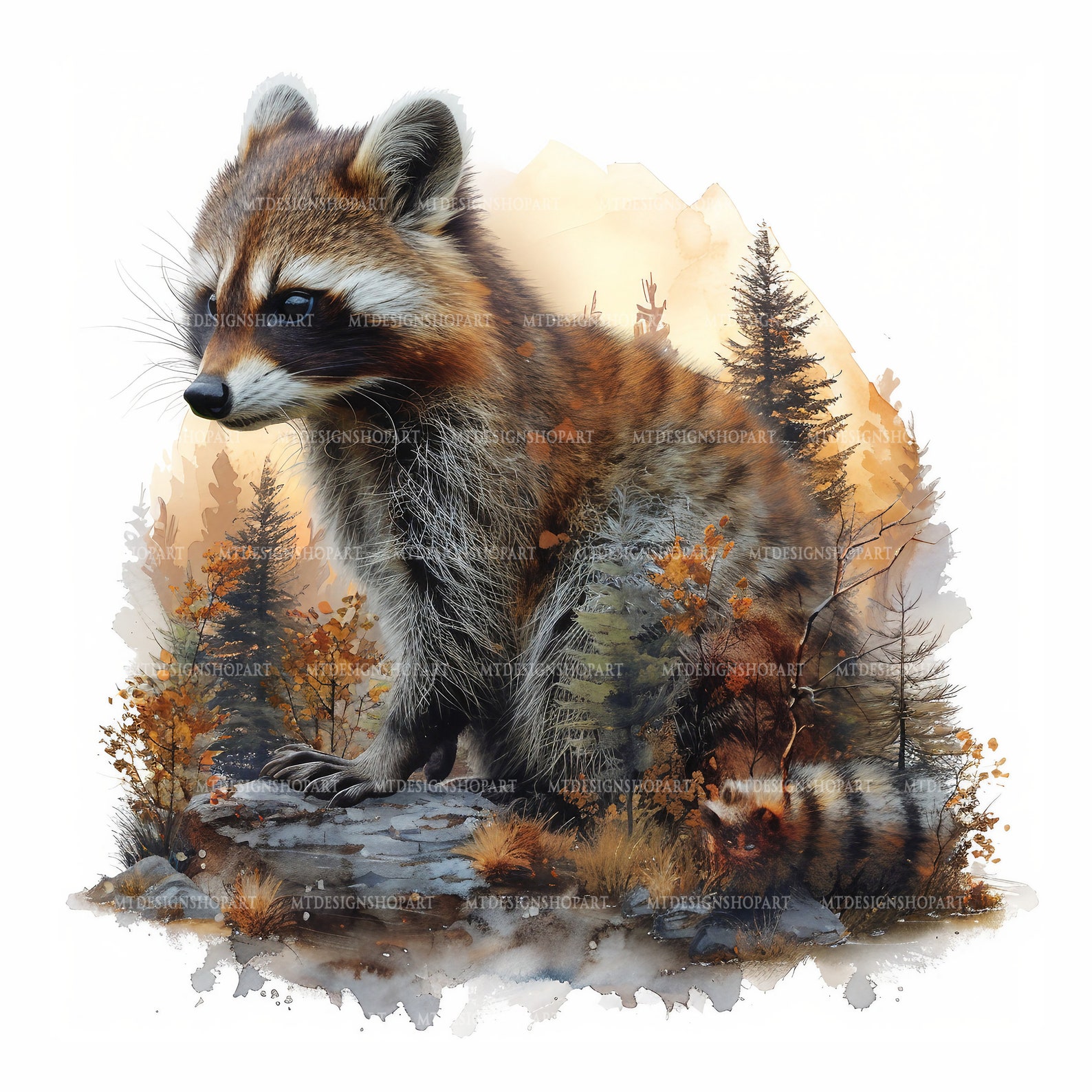 15 Racoon Clipart, Printable Watercolor Clipart, Watercolor Sitting ...