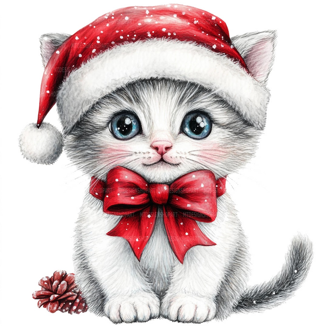 17 Kitten Christmas Hat Clipart, Santa Cat Clipart, Printable ...
