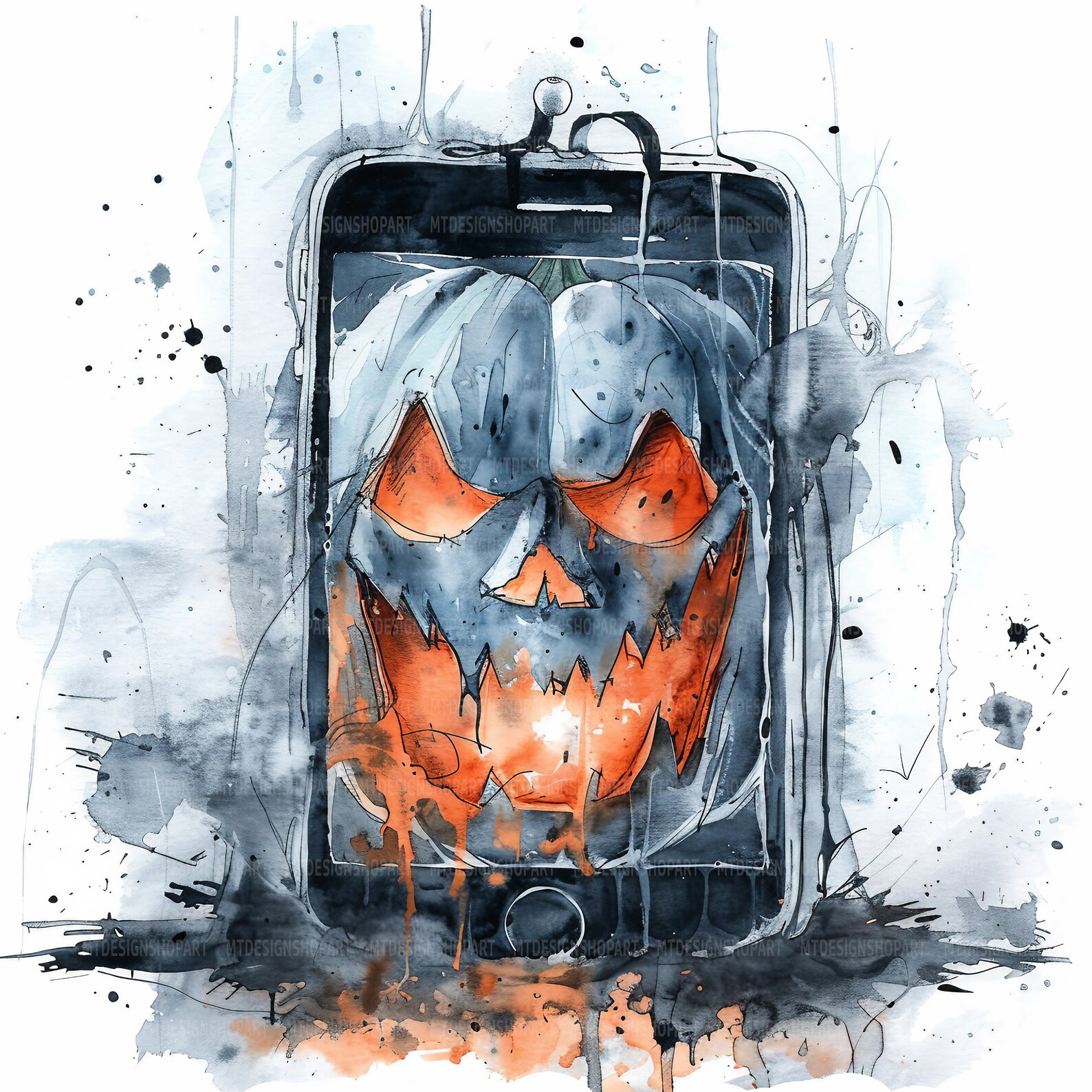14 Pumpkin and Phone Clipart, Phone Clipart, Printable Watercolor ...