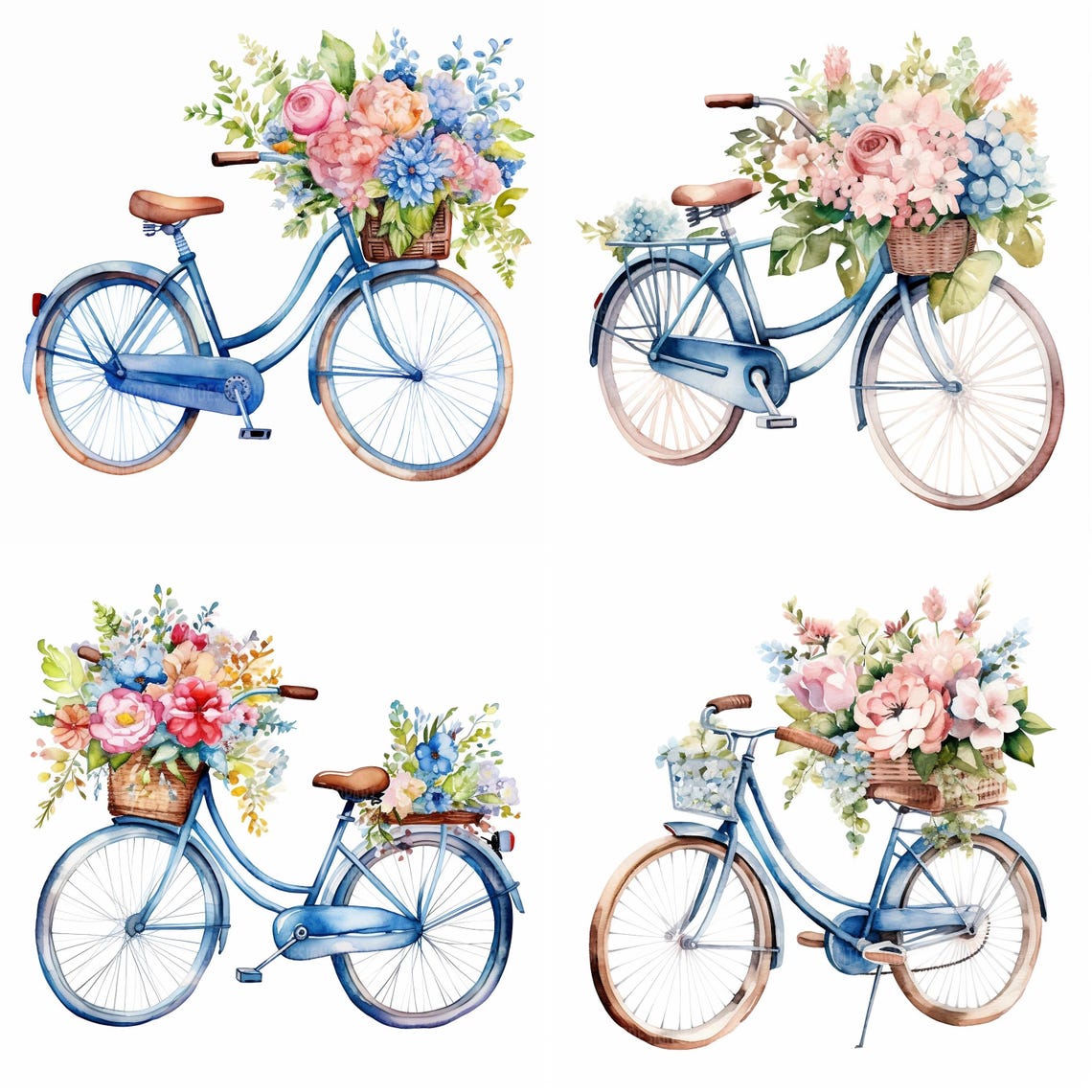 37 Bicycle With Flowers Clipart, Floral Bicycle Clipart, Printable ...