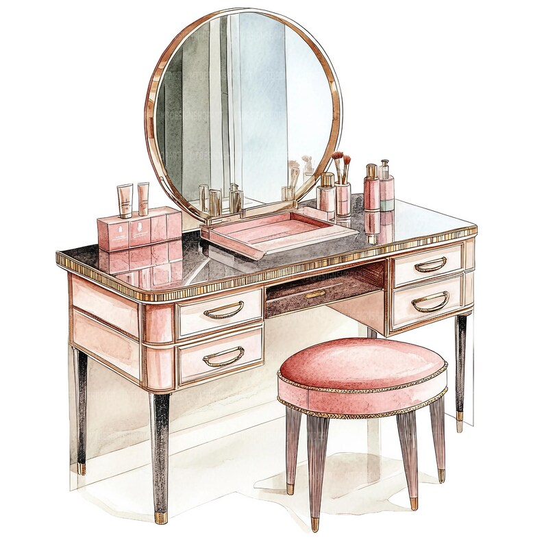 20 Vanity Table Clipart, Make up Clipart, Printable Watercolor Clipart ...
