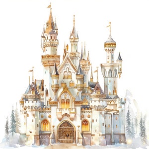17 Winter Castle Clipart, Princess Castle, Printable Watercolor Clipart ...