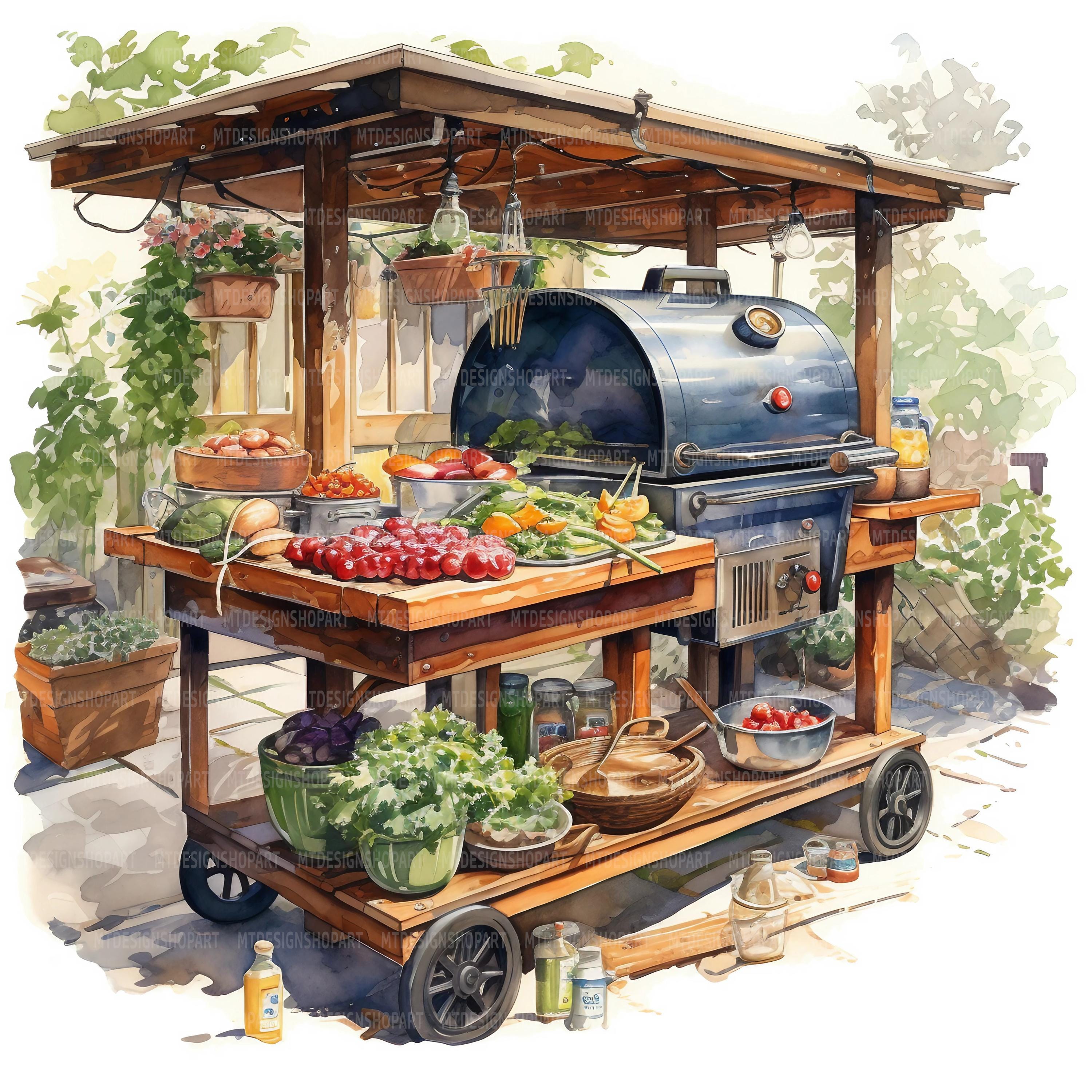 18 Barbecue Clipart, BBQ Grill Clipart, Printable Watercolor Clipart ...