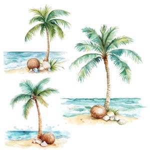 18 Watercolor Coconut Trees Clipart, Palm Tree Clipart , Printable ...