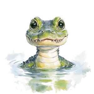 16 Baby Alligator Head Clipart, Baby Crocodile, Printable Watercolor ...