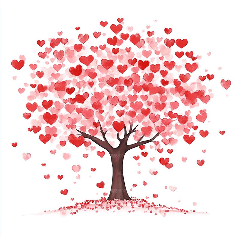 27 Hearts Tree Clipart, Valentine Day Heart Tree , Printable Watercolor ...
