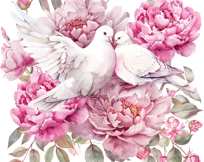 Doves in Flight Printable Clipart Set, 8 High-resolution PNG Images ...