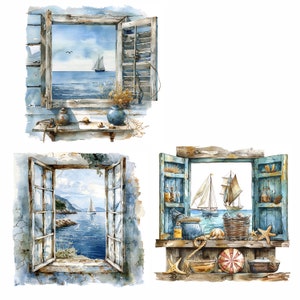 20 Window Ocean View Clipart, Window to Sea, Printable Watercolor ...