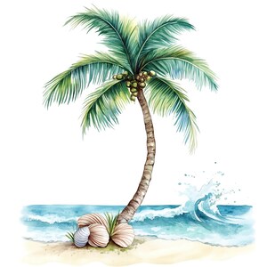 18 Watercolor Coconut Trees Clipart, Palm Tree Clipart , Printable ...
