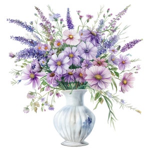 12 Purple Meadow Flowers in Vase Clipart, Purple Flowers Clipart ...