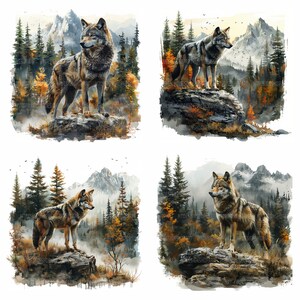 15 Wolf on Rock Clipart, Printable Watercolor Clipart, Paper Crafts ...
