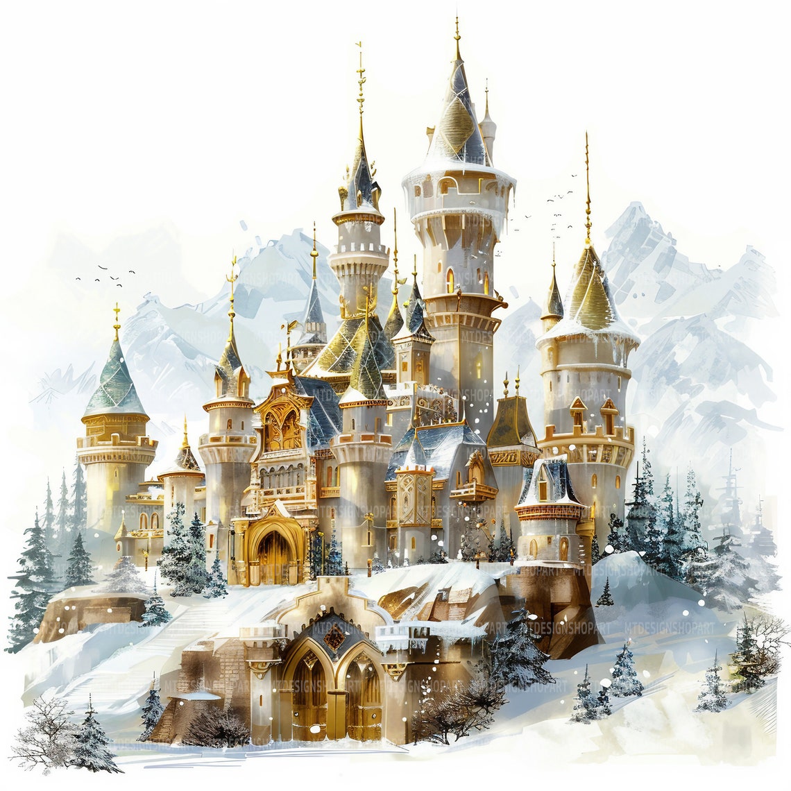 17 Winter Castle Clipart, Princess Castle, Printable Watercolor Clipart ...
