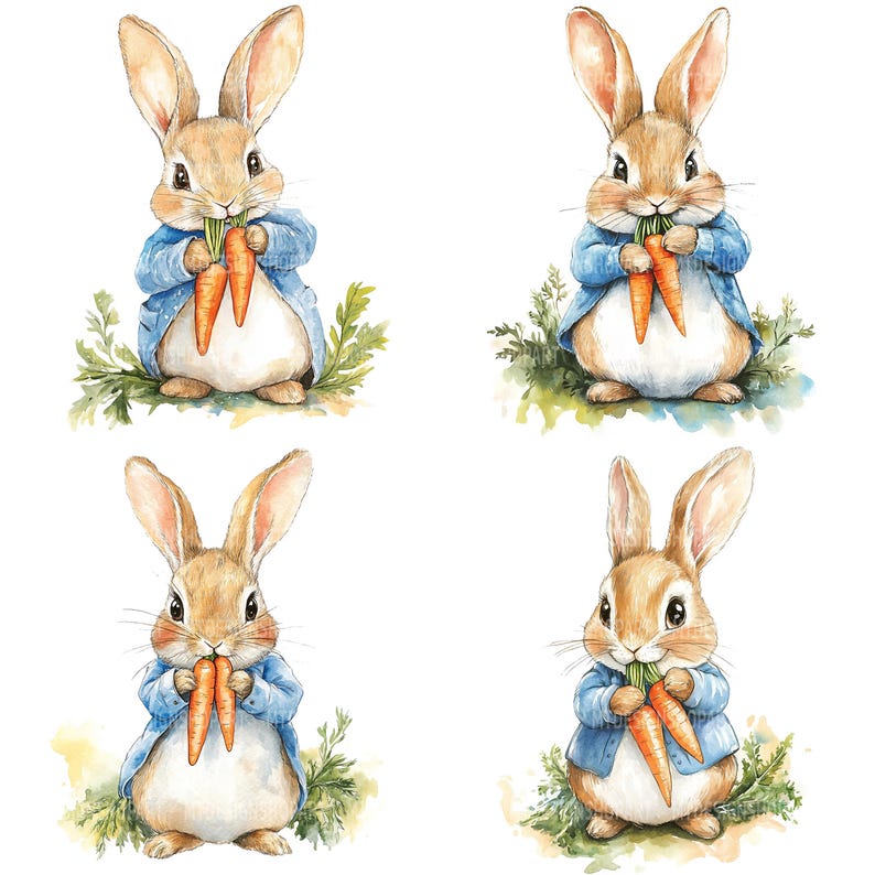 Bunny & Carrot Watercolor Clipart: Paper Crafts, Junk Journals (digital ...