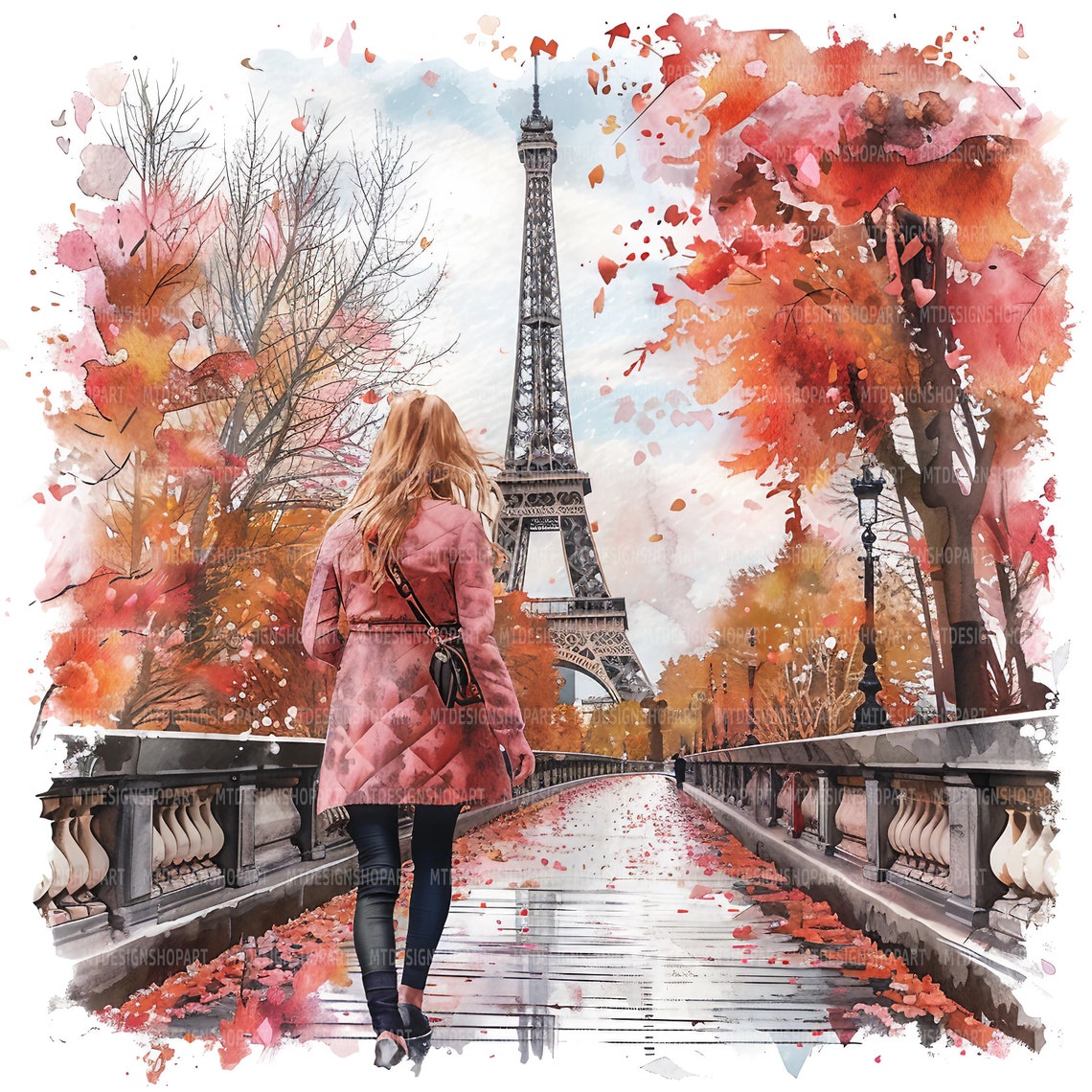 10 Woman in Paris Clipart, Autumn Clipart, Wearing Pink, Printable ...