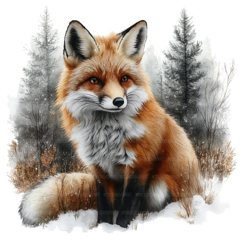 16 Fox in Winter Clipart, Cute Winter Fox, Printable Watercolor Clipart ...