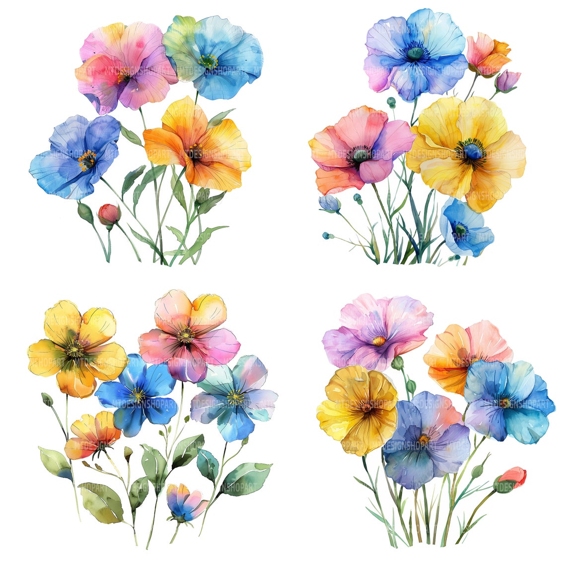 24 Various Flowers Clipart, Colorful Flowers Clipart, Printable ...