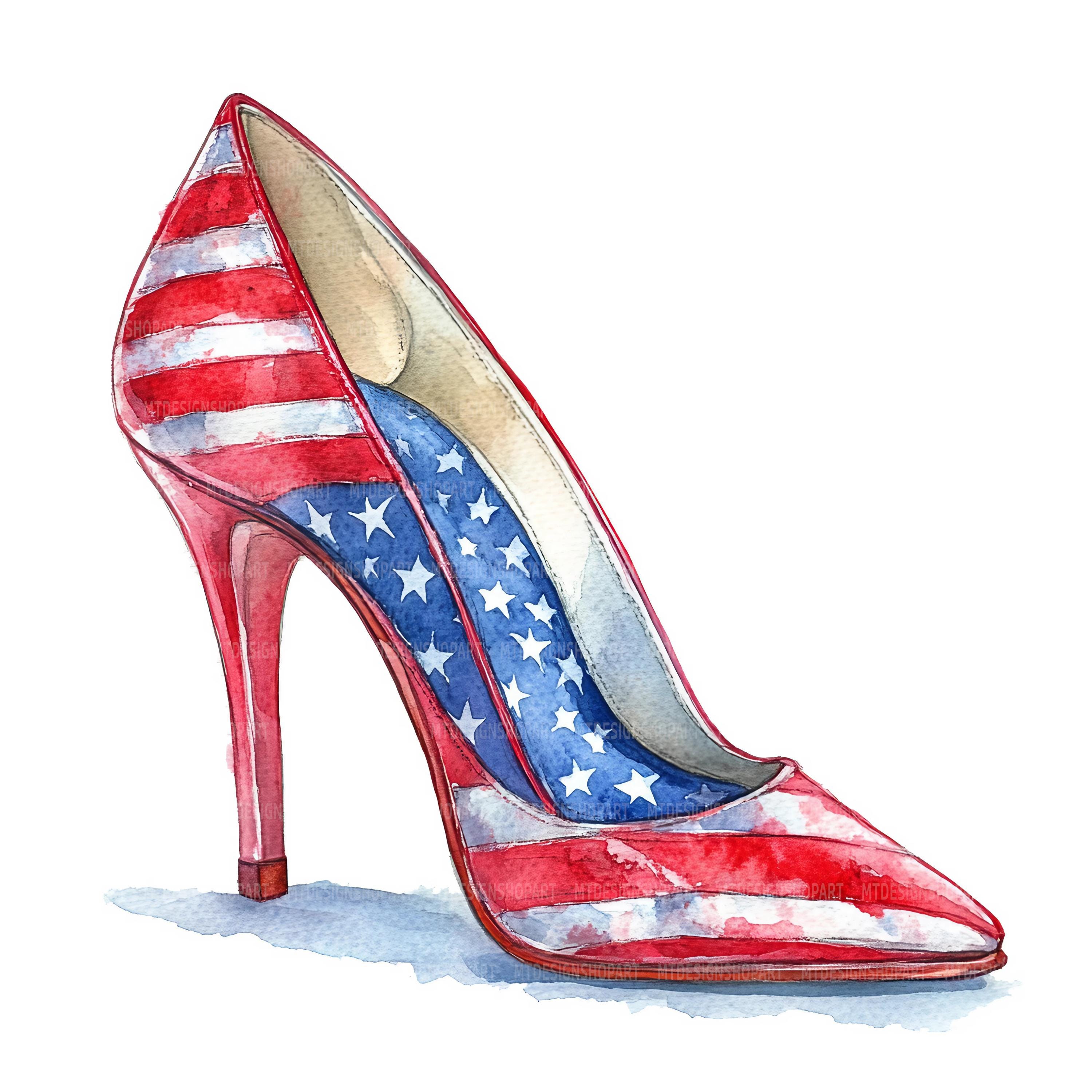 15 USA High Heels Clipart,american Flag, Printable Watercolor Clipart ...