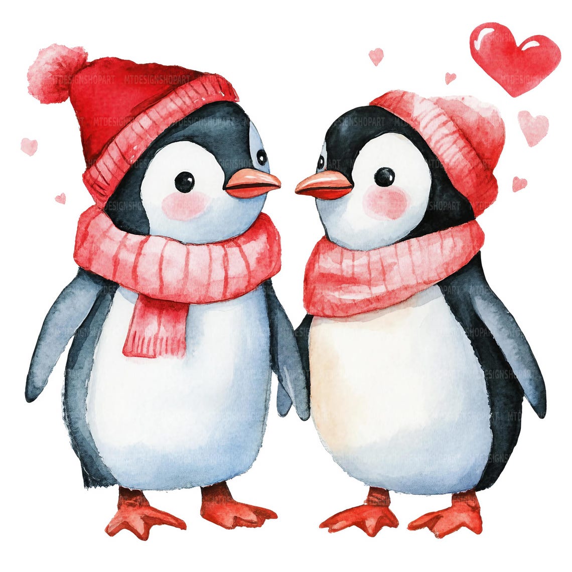 16 Valentine Penguins Clipart, Penguin Couple, Printable Watercolor ...