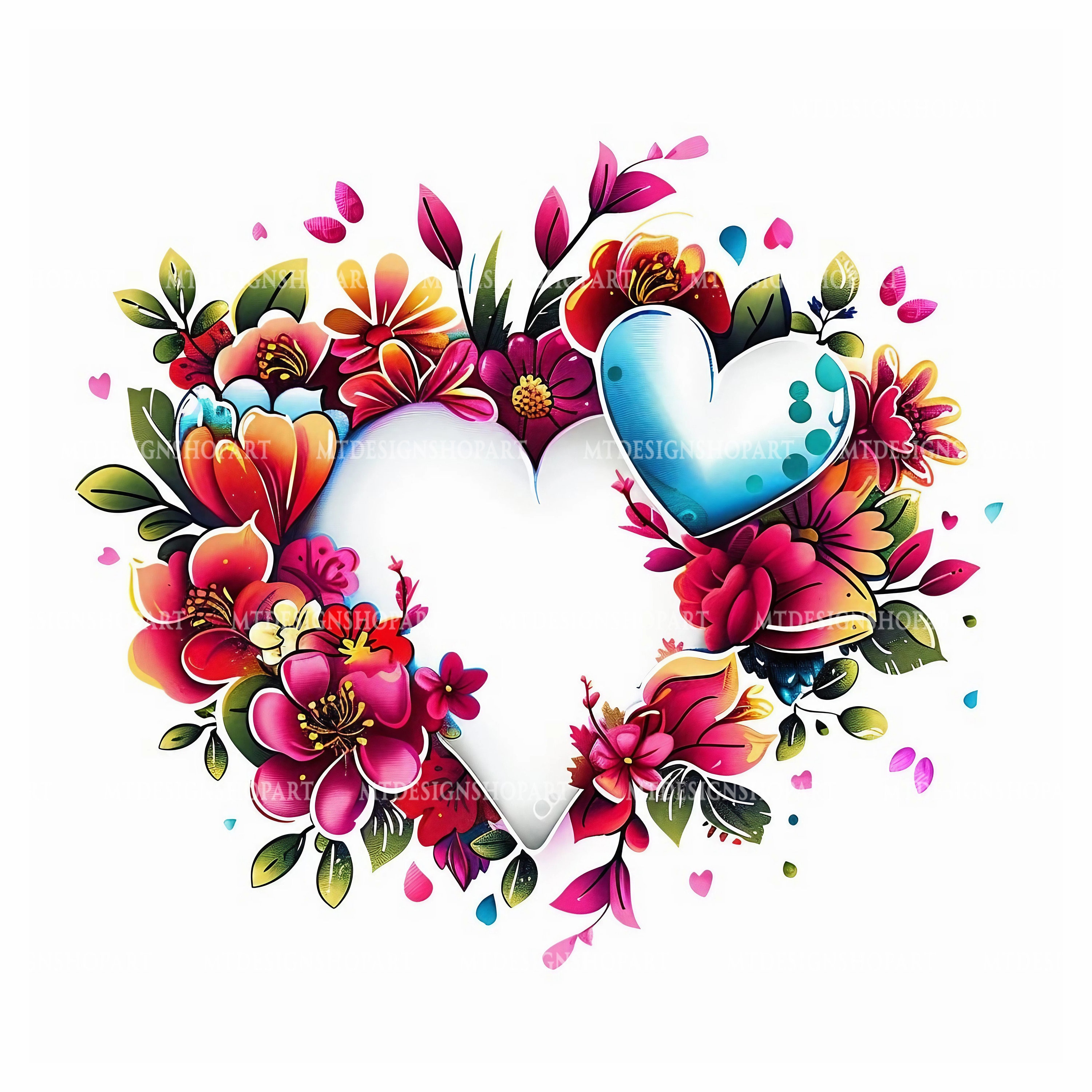 20 Watercolor Flower Heart Clipart, High Quality Jpgs, Floral Hearts ...