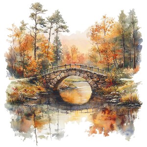 15 Bridge in Autumn Clipart, Bridge Landscape Clipart, Printable ...
