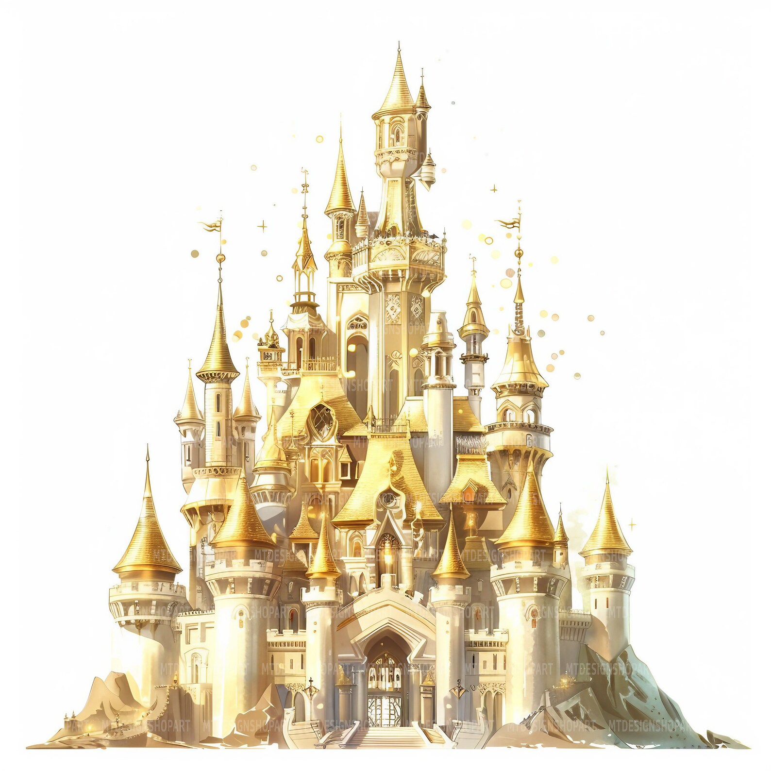 16 Golden Castle Clipart, Castle Clipart, Printable Watercolor Clipart ...