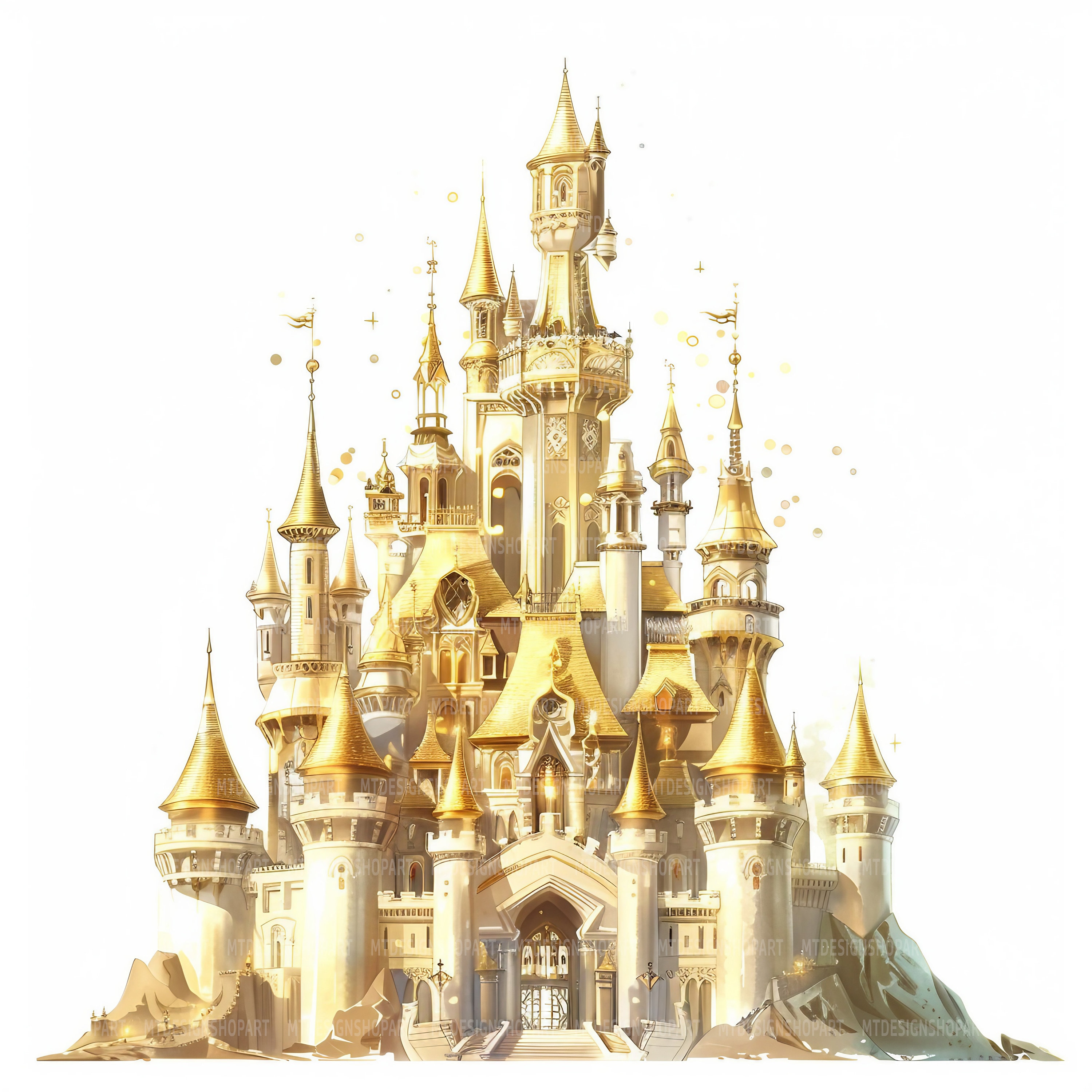 16 Golden Castle Clipart, Castle Clipart, Printable Watercolor Clipart ...