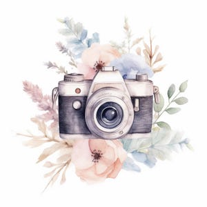 16 Vintage Floral Camera Clipart, Camera Art, Printable Watercolor ...