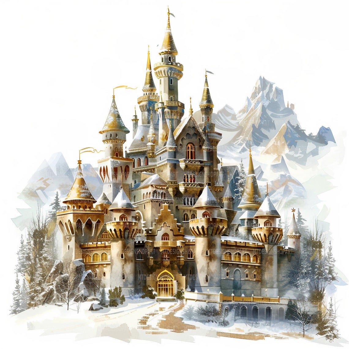 17 Winter Castle Clipart, Princess Castle, Printable Watercolor Clipart ...