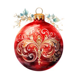 25 Red Bauble Clipart, Vintage Christmas Bauble Art, Printable ...