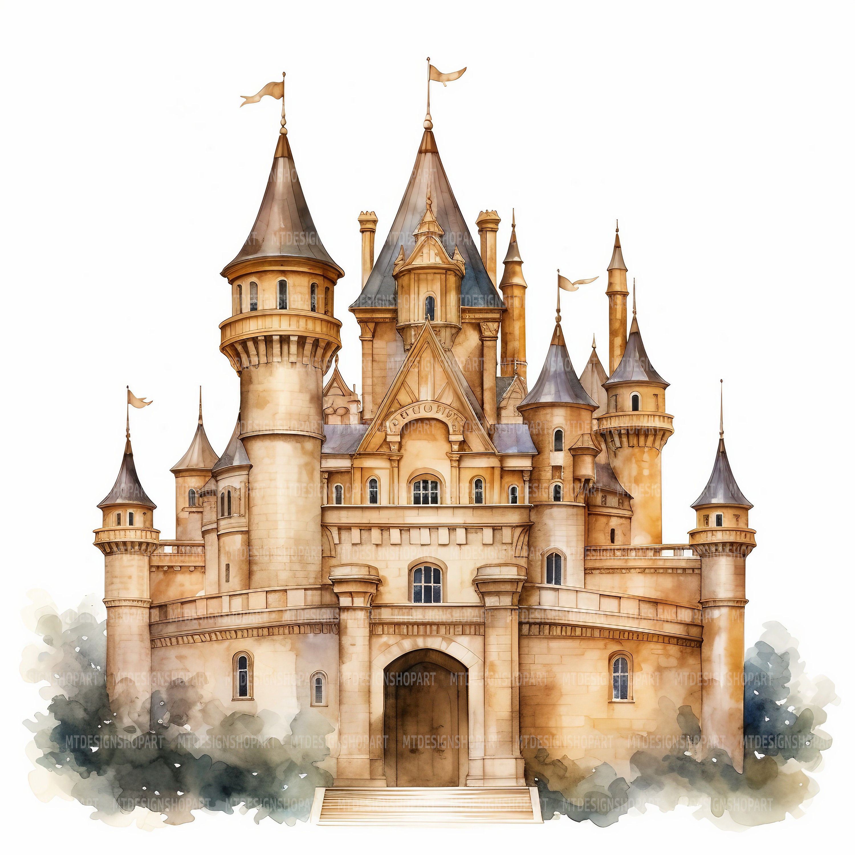 14 Castle Clipart, Castle Print, Castle Landscape, Printable Watercolor ...