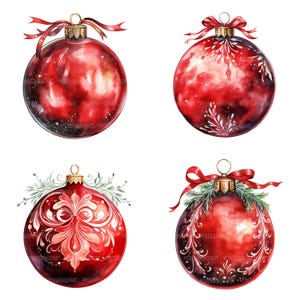25 Red Bauble Clipart, Vintage Christmas Bauble Art, Printable ...