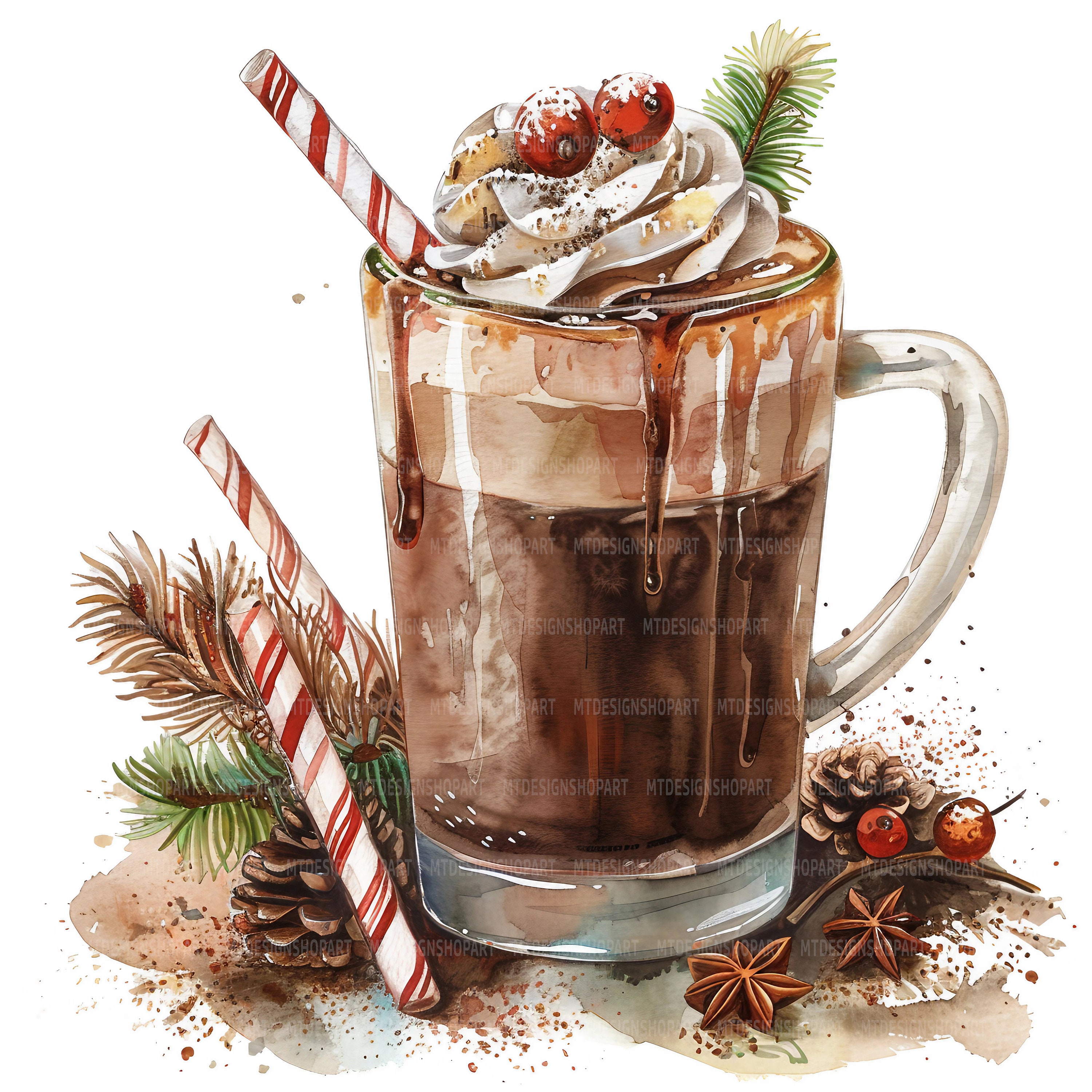 19 Christmas Hot Chocolate Clipart, Hot Chocolate, Printable Watercolor ...