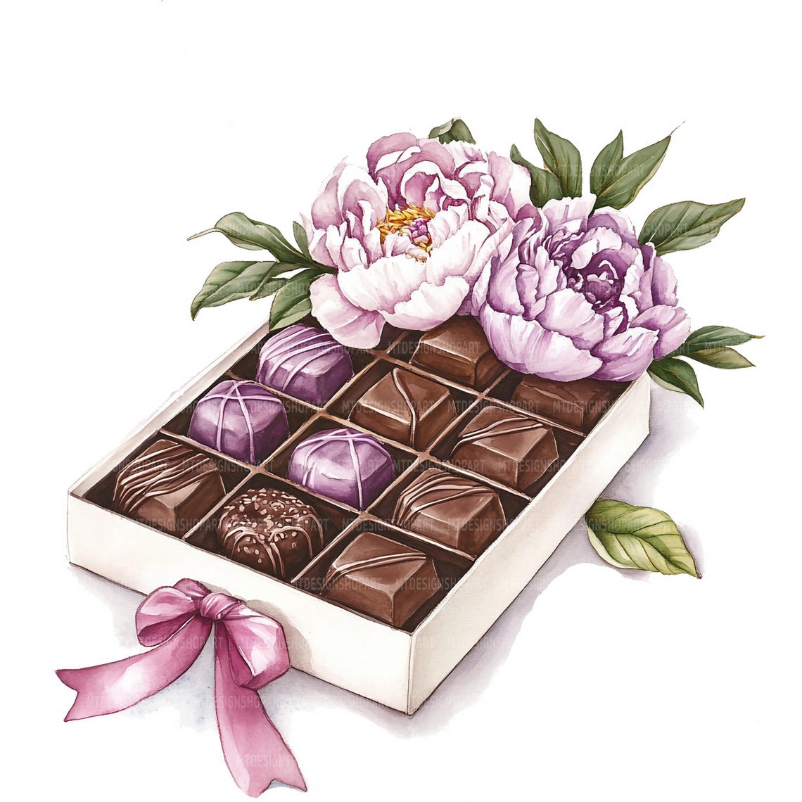 20 Box of Chocolate Clipart, Floral Chocolates, Printable Watercolor ...
