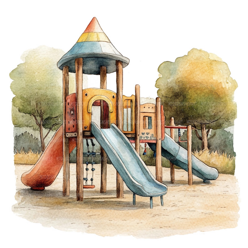 20 Playgrounds Clipart, Kids Playground, Printable Watercolor Clipart ...